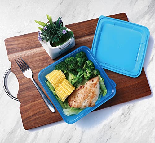 YUESING [30 Pack Bento Box Plastic Reusable Food Storage Containers with Lids Lunch Meal Prep Container for Food and Salad (26oz Square Freezer Container for Food) BPA Free Fridge Dishwasher Safe