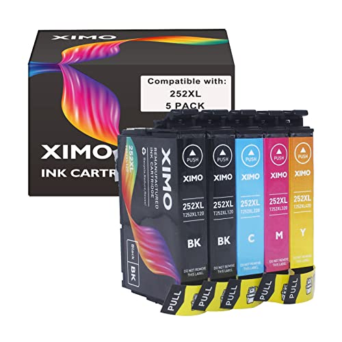 XIMO Remanufactured Ink Cartridge Replacement for Epson 252XL 252 XL T252 T252XL Ink for Workforce WF-3640 WF-3620 WF-7210 WF-7710 WF-7720 (2 Black, 1 Cyan, 1 Magenta, 1 Yellow,5-Pack)