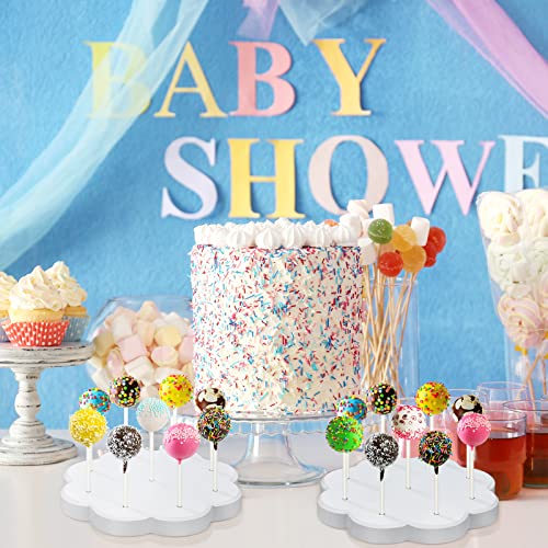 2 Pack Cake Pop Stand Lollipop Holder 9 Hole Thicken Wood Display Cake Pop Holder White Candy Lollipop Stand for Wedding Baby Shower Birthday Party