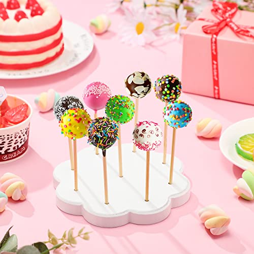 2 Pack Cake Pop Stand Lollipop Holder 9 Hole Thicken Wood Display Cake Pop Holder White Candy Lollipop Stand for Wedding Baby Shower Birthday Party