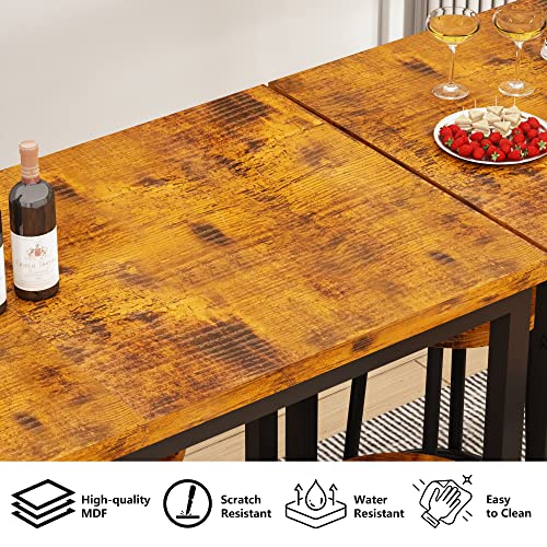 AWQM Bar Height Table and Chairs Bar Table with 4 Stools Industrial Counter Height Dining Sets for Kitchen, Table of 43.4 x 23.6 x 35.7 Inches, Stool of 11.8 x 11.8 x 23.8 Inches, Industrial Brown