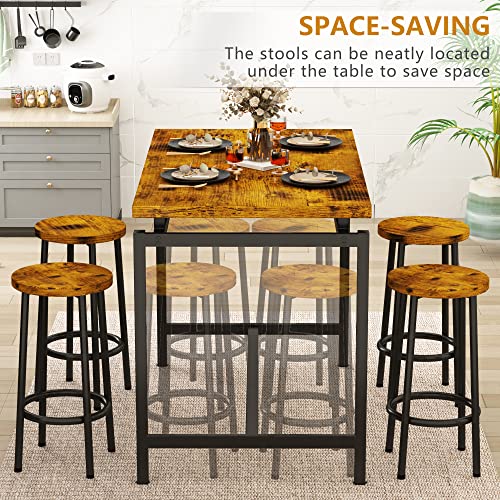 AWQM Bar Height Table and Chairs Bar Table with 4 Stools Industrial Counter Height Dining Sets for Kitchen, Table of 43.4 x 23.6 x 35.7 Inches, Stool of 11.8 x 11.8 x 23.8 Inches, Industrial Brown