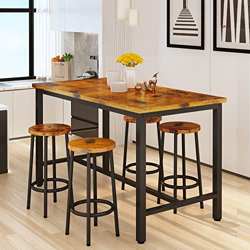 AWQM Bar Height Table and Chairs Bar Table with 4 Stools Industrial Counter Height Dining Sets for Kitchen, Table of 43.4 x 23.6 x 35.7 Inches, Stool of 11.8 x 11.8 x 23.8 Inches, Industrial Brown