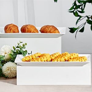 ONEMORE 12 Inch Ceramic Serving Platters, White Rectangular Serving Trays/Dishes for Party Entertaining, Stackable Plates for Appetizers Desserts Baked Goods - Set of 2