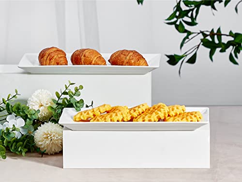 ONEMORE 12 Inch Ceramic Serving Platters, White Rectangular Serving Trays/Dishes for Party Entertaining, Stackable Plates for Appetizers Desserts Baked Goods - Set of 2