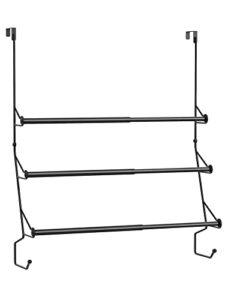 elbourn adjustable over the door triple towel rack with hooks, towel bar hanger for bathroom, black