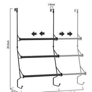 Elbourn Adjustable Over The Door Triple Towel Rack with Hooks, Towel Bar Hanger for Bathroom, Black