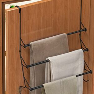 Elbourn Adjustable Over The Door Triple Towel Rack with Hooks, Towel Bar Hanger for Bathroom, Black