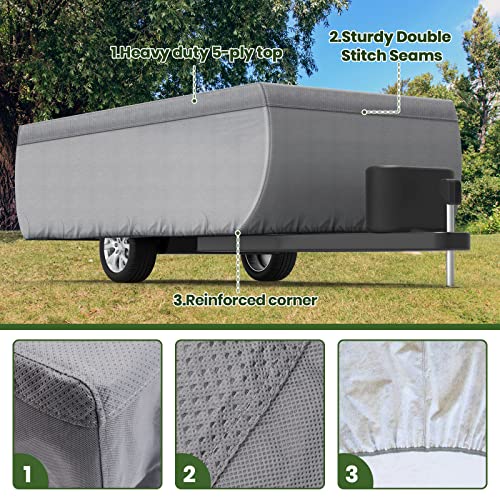 XGear Outdoors 6 Layers Pop Up Folding Camper Cover RV Covers, Fits 12' - 14' Trailer Camper, Grey