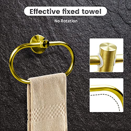 Chihod Bathroom Hardware Set: Brushed Gold Towel Bar - Stainless Steel Toilet Paper Holder - Oval Towel Ring - Robe Towel Hooks - Wall Mounted Towel Rack Set - 8 Pieces Bathroom Accessory Set