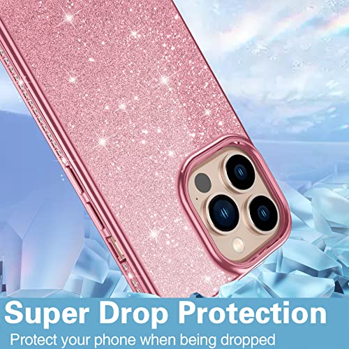 PTUONIU Glitter iPhone 13 Pro Case, Cute Glitter Slim Bumper Diamond Cover [Camera Protection] Scratch Resistant Full-Body Protective Phone Case for iPhone 13 Pro Women Girls - Pink