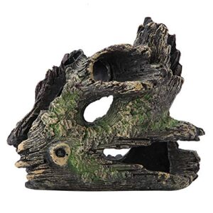 tiiyee aquarium hollow tree trunk ornament, fish decor with moss artificial driftwood polyresin hideout decoration ornament for fish tank and landscape resin log hideaway(st 004c)