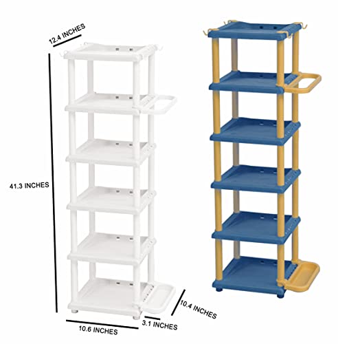 yeavs Plastic Shoe Rack Free Standing, Shoe Shelf with Umbrella Stand, Shoe Storage Organizer for Entryway, Closet, Living Room, Office (Yellow Blue, 6 Tier)