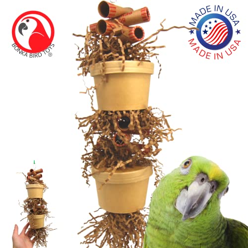 Bonka Bird Toys 3867 Duo Money Pot Medium Large Bird Toy Treat Box Foraging Paper Chew Coin Tube Shred African Grey Amazon Conures and Other Similar Birds