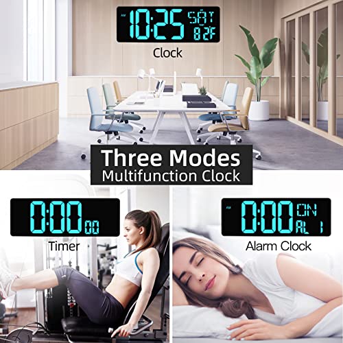 TXL Digital Wall Clock Large Display, 16.5" LED Wall Clock with Date and Temperature,Count Up/Down Timer Clock with Remote Control, Adjustable Brightness Alarm Clock for Home, Office, Gym, Elderly