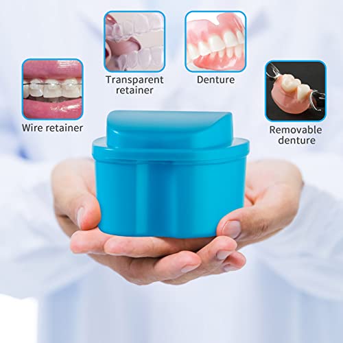 Denture Bath Cup, 4 Pack Dentures Box Storage Soak Container with Strainer Basket Leak-proof Lid False Tooth Holder Organizer for Home Office Travel Cleaning