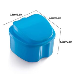 Denture Bath Cup, 4 Pack Dentures Box Storage Soak Container with Strainer Basket Leak-proof Lid False Tooth Holder Organizer for Home Office Travel Cleaning