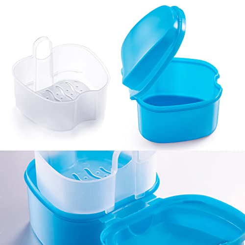 Denture Bath Cup, 4 Pack Dentures Box Storage Soak Container with Strainer Basket Leak-proof Lid False Tooth Holder Organizer for Home Office Travel Cleaning