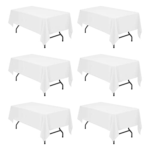 6 Pack White Tablecloths for 6 Foot Rectangle Tables 60 x 102 Inch - 6ft Rectangular Bulk Linen Polyester Fabric Washable Long Table Clothes for Wedding Reception Banquet Party Buffet Restaurant