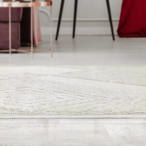 Antep Rugs Palafito 5x7 Geometric Shag Diamond High-Low Pile Textured Indoor Area Rug (White, 5'3" x 7'6")