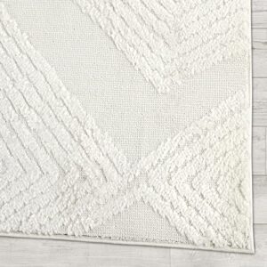 Antep Rugs Palafito 5x7 Geometric Shag Diamond High-Low Pile Textured Indoor Area Rug (White, 5'3" x 7'6")