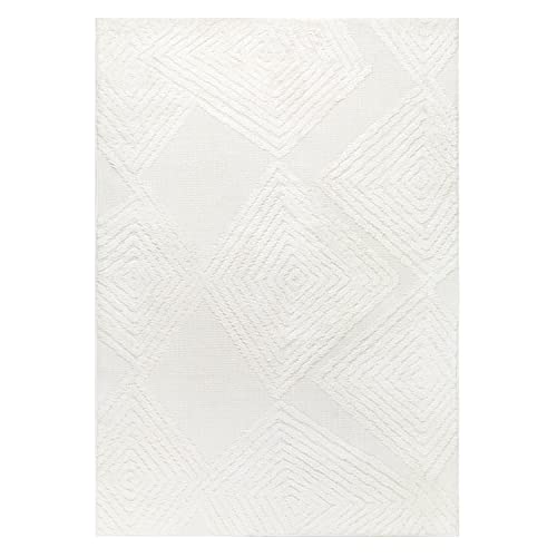 Antep Rugs Palafito 5x7 Geometric Shag Diamond High-Low Pile Textured Indoor Area Rug (White, 5'3" x 7'6")