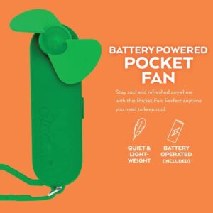 Battery Powered Pocket Sized Fan With Carabiner, Green