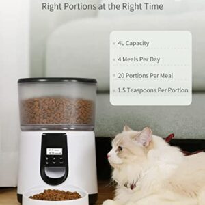 Automatic Cat Feeders, 4L Pet Food Dispenser with Programmable Timer, Dry Food Meal Portion Size Control, Pet Food Feeder for Small & Medium Cats Dogs, Desiccant Bag, Voice Recorder