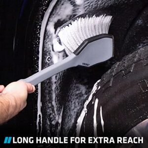 VIKING Car Wash Brush, Wheel and Fender Brush, Long Handle Tire Cleaner for Car Detailing, 16.5 Inch, Grey/Black