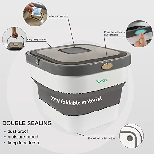 Treetoi Rice Storage Container Dog Food Storage Container 20 Lbs Rice Dispenser Collapsible Food Storage Bin with Airtight Locking Lid