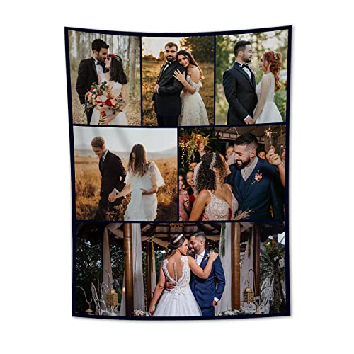 JIYEPOPO Custom Blanket with Photos and Text, Personalized Throw Blanket with Picture Collage, Customized Flannel Blankets for Wife Husband Mom Anniversary Wedding Pet Loss Memorial Gifts 60x80 Inch