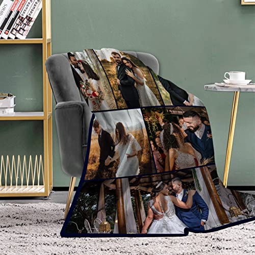 JIYEPOPO Custom Blanket with Photos and Text, Personalized Throw Blanket with Picture Collage, Customized Flannel Blankets for Wife Husband Mom Anniversary Wedding Pet Loss Memorial Gifts 60x80 Inch