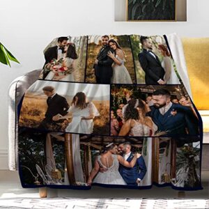 JIYEPOPO Custom Blanket with Photos and Text, Personalized Throw Blanket with Picture Collage, Customized Flannel Blankets for Wife Husband Mom Anniversary Wedding Pet Loss Memorial Gifts 60x80 Inch