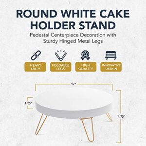 Collapsible White Cake Stand for Dessert Table, Wood Circles 12 inch Cake Stands for Wedding Reception, Cupcake Stand Wood Base with Metal Serving Stand - White Smedley & York