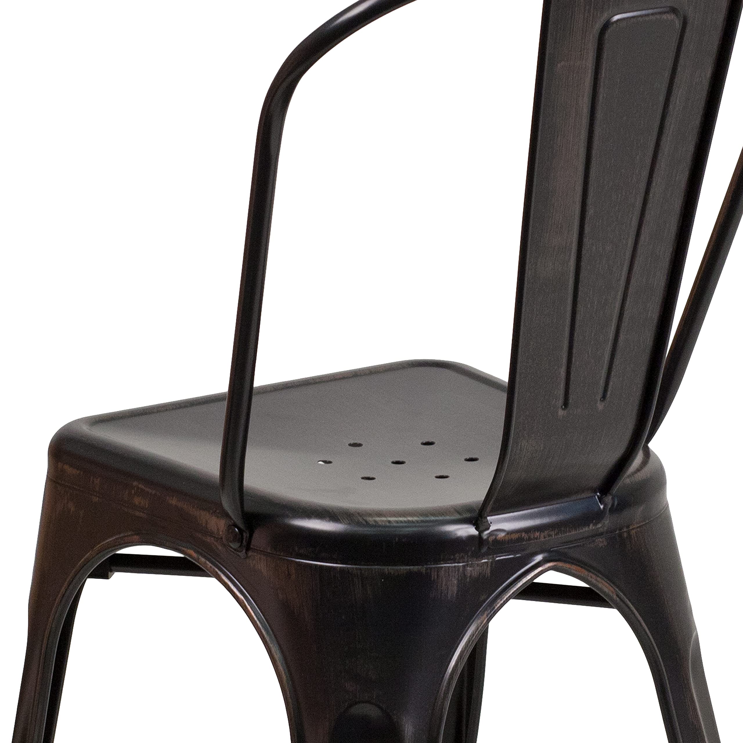 Merrick Lane Amsterdam Black-Antique Gold Metal Dining Chair with Curved Vertical Slatted Back and Square Seat