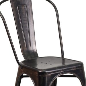 Merrick Lane Amsterdam Black-Antique Gold Metal Dining Chair with Curved Vertical Slatted Back and Square Seat