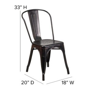 Merrick Lane Amsterdam Black-Antique Gold Metal Dining Chair with Curved Vertical Slatted Back and Square Seat