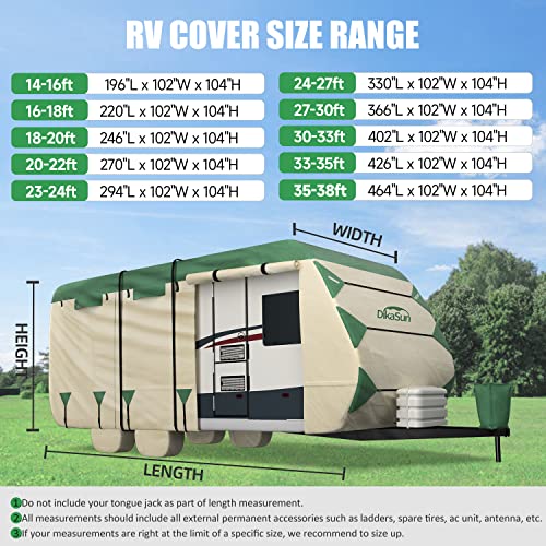 Travel Trailer Cover 24-27ft, DikaSun 600D Oxford Ripstop RV Cover Breathable Anti-UV Waterproof Windproof Camper Cover with Tire Cover, Tongue Jack Cover, Gutter Cover and Extra Long Straps