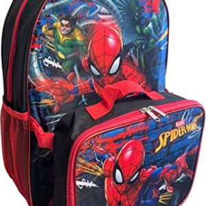 Ruz Spiderman Boys 16 Inch Backpack With Removable Matching Lunch Box Set (Black-Red)