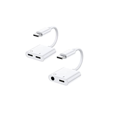 USB-C to 3.5mm and Dual USB-C Headphone Charging Adapter,2 in 1 Type C to Aux Audio Jack with PD Fast Charging Compatible with Samsung S22/S21 Note20/10 Pixel 5/4 iPad Pro Air.(2Pack)