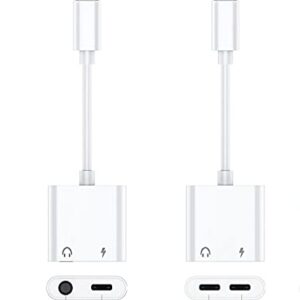 USB-C to 3.5mm and Dual USB-C Headphone Charging Adapter,2 in 1 Type C to Aux Audio Jack with PD Fast Charging Compatible with Samsung S22/S21 Note20/10 Pixel 5/4 iPad Pro Air.(2Pack)