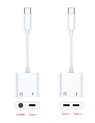 USB-C to 3.5mm and Dual USB-C Headphone Charging Adapter,2 in 1 Type C to Aux Audio Jack with PD Fast Charging Compatible with Samsung S22/S21 Note20/10 Pixel 5/4 iPad Pro Air.(2Pack)