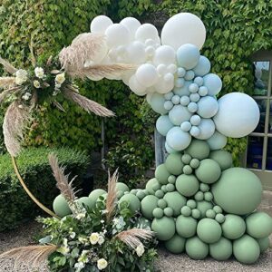 Sage Green and Blue Balloon Garland Kit with Arch Kit, 18 10 5 inch Balloons in Matte Olive Eucalyptus, Dusty Light Blue, White, Gold Confetti, Baby Shower Birthday Wedding Bridal Party Decorations