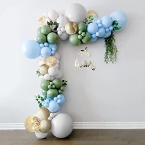 Sage Green and Blue Balloon Garland Kit with Arch Kit, 18 10 5 inch Balloons in Matte Olive Eucalyptus, Dusty Light Blue, White, Gold Confetti, Baby Shower Birthday Wedding Bridal Party Decorations