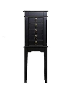 hives and honey kennedy jewelry armoire - modern wood storage organizer with necklace hooks, 5 drawers, and vanity mirror, black