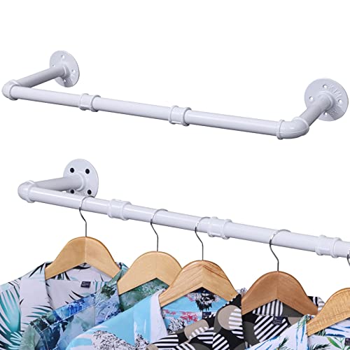 TALITARE Industrial Pipe White Clothing Rack, 29 Inch Wall Mounted Clothes Rack, Heavy Duty Iron Hanging Bar Rod for Retail Display Garment Laundry Storage