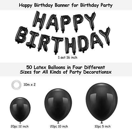 Black Balloons Different Sizes 50 Pack - 12/10/5 inch Matte Black Birthday Decorations Balloon Banner Kit Latex Balloon for Birthday Wednesday Party Decorations Graduation Baby Shower