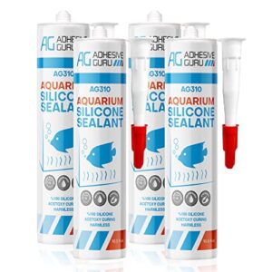 aquarium silicone sealant clear (4 x 10.4 fl oz) 100% clear, solvent free high elasticity, safe for fresh and saltwater, rapid curing transparent, 4 pack