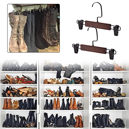 5Pcs Wooden Clips Boots Hangers Double Adjustable Boot Holders for Tall Boots Hanging Clips, Boot Organizer, Socks Bags Hanging Clips Portable Travel Clips Hangers, Walnut Pants Hangers