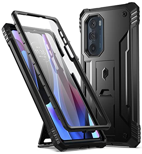 Poetic Revolution Case for Moto Edge Plus 5G 6.7" (2022) / Edge+ 5G UW (2022), Model # XT2201, Full-Body Rugged Shockproof Protective Cover with Kickstand and Built-in-Screen Protector, Black